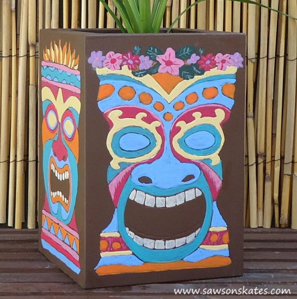 DIY Painted Wooden Tiki Mask Planter