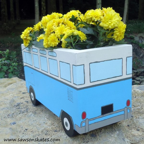 DIY Flower Power Painted Wood Bus Planter