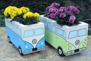 DIY Flower Power Painted Wood Bus Planter