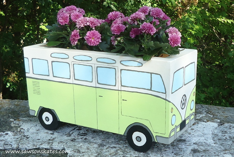 DIY Flower Power Painted Wood Bus Planter green bus 3 - Saws on Skates