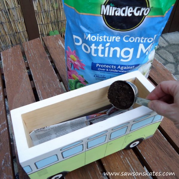 DIY Flower Power Painted Wood Bus Planter