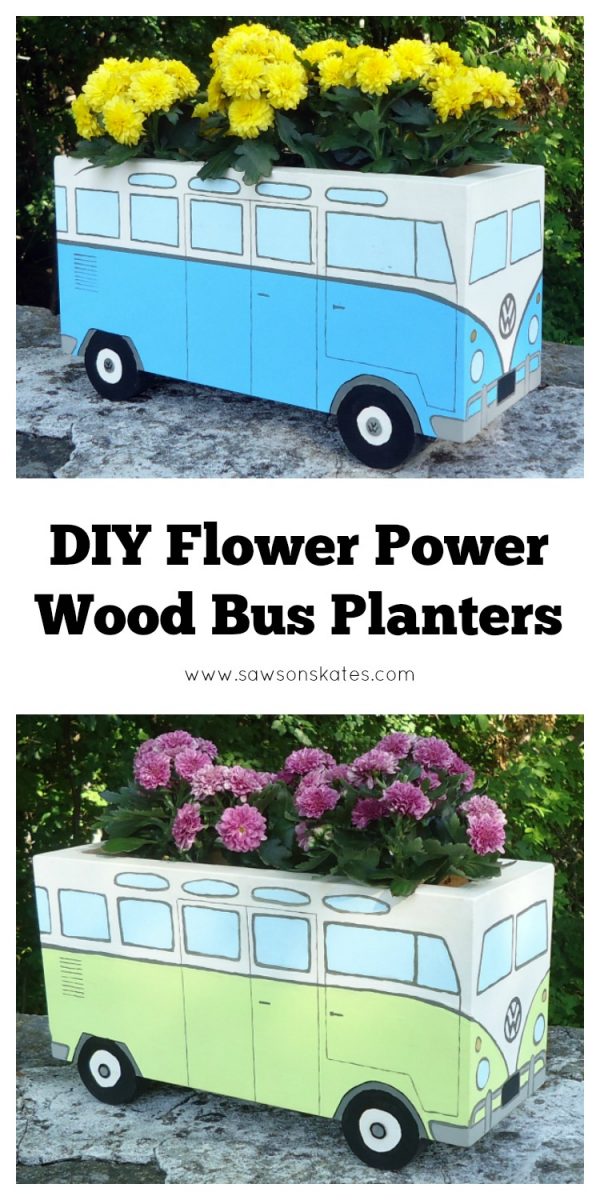 DIY Flower Power Painted Wood Bus Planter