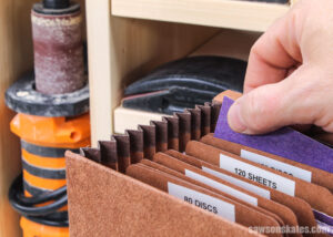 DIY Sandpaper and Sander Storage Organizer Plans | Saws on Skates®