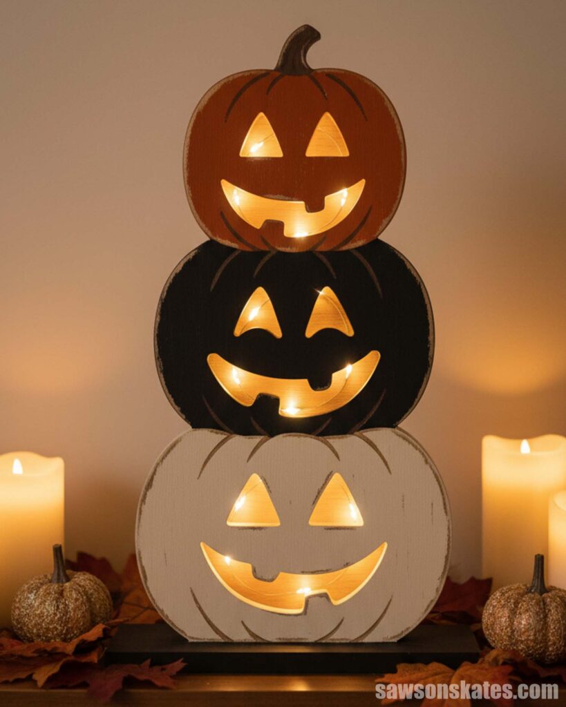 DIY Halloween Stacked Pumpkin Trio | Saws on Skates®