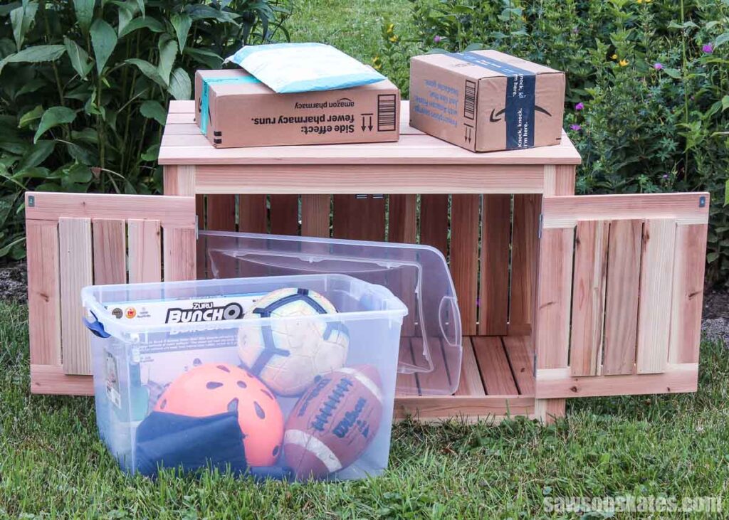 DIY Outdoor Storage Box with Doors | Saws on Skates®